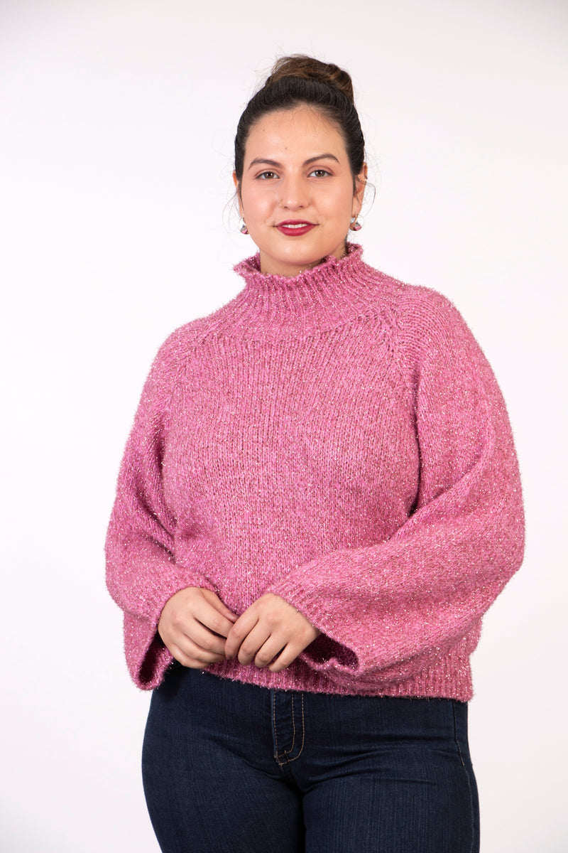 sartaandco – Sarta Womens Sparkly Tinsel Box Jumper Pink Long Sleeve ...